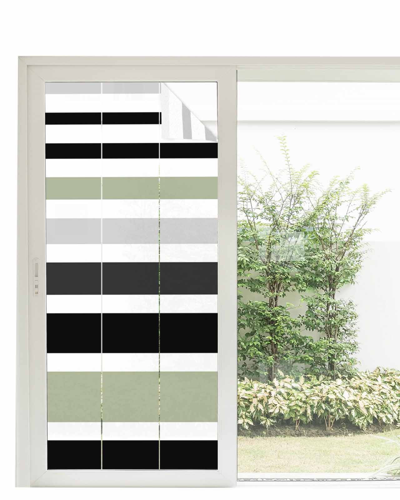 Window Privacy Film Sage Green Black Stripe Stained Glass Window Film ...