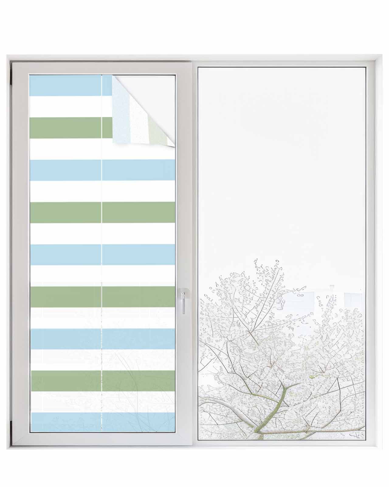 Window Privacy Film, Sage Green Blue Stipes UV Sun Blocking Window Tint ...