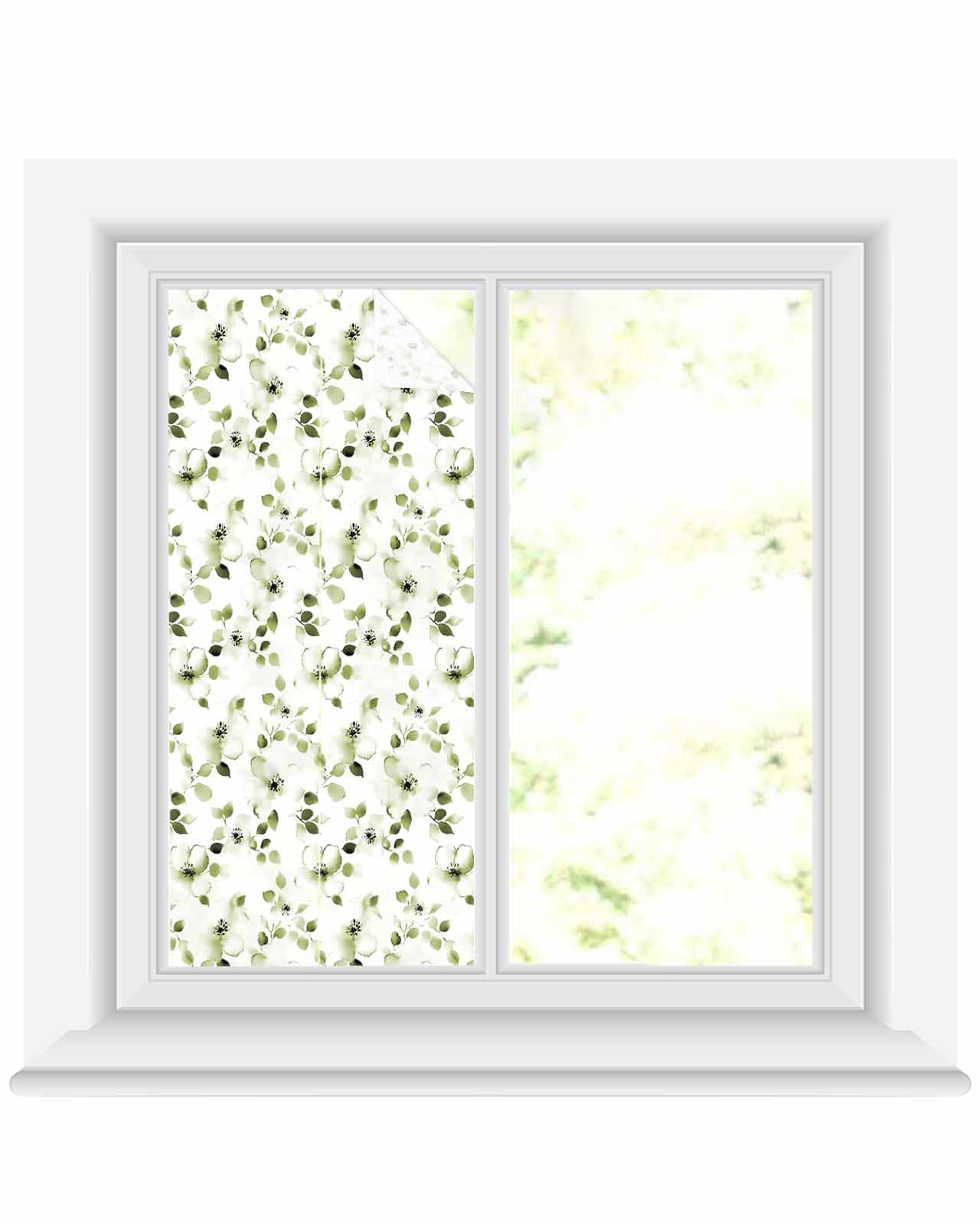 Window Privacy Film Sage Green Botanical Stained Glass Window Film ...