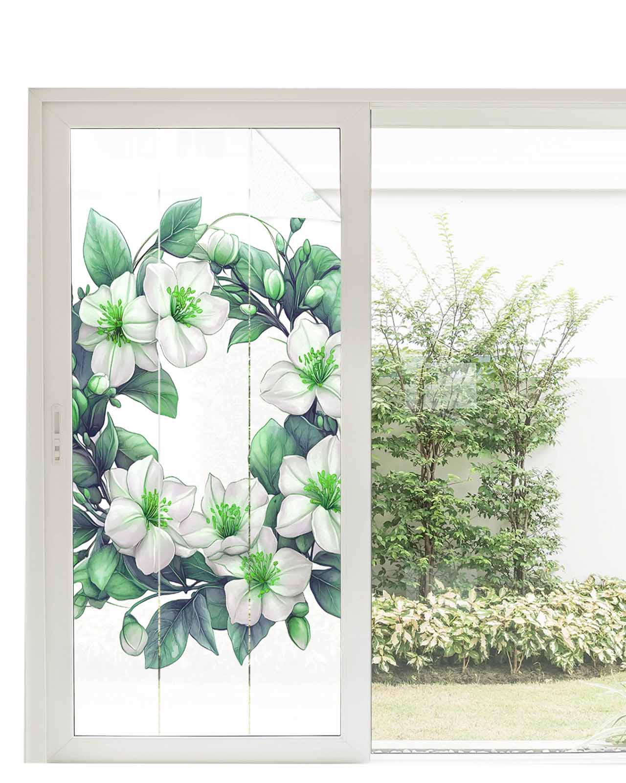 Window Privacy Film Sage Green Botanical Stained Glass Window Film ...