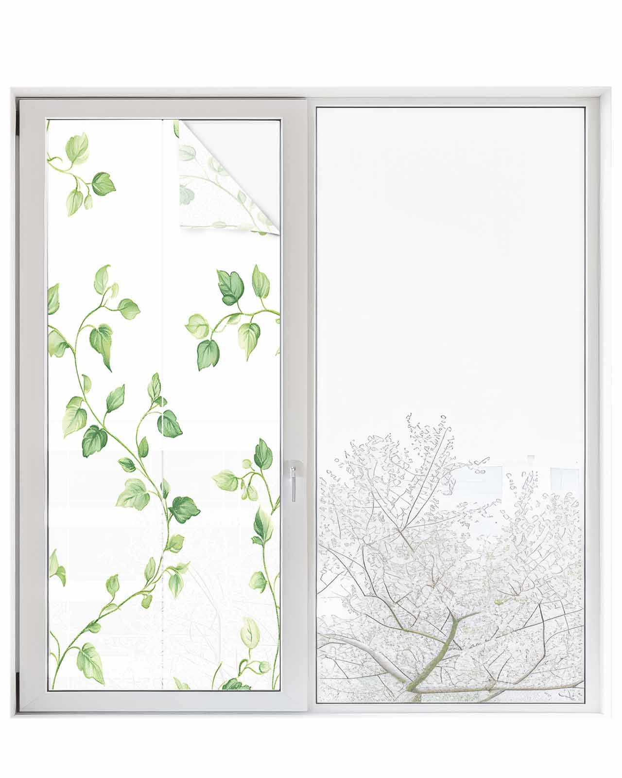 Window Privacy Film Sage Green Branches Stained Glass Window Film ...