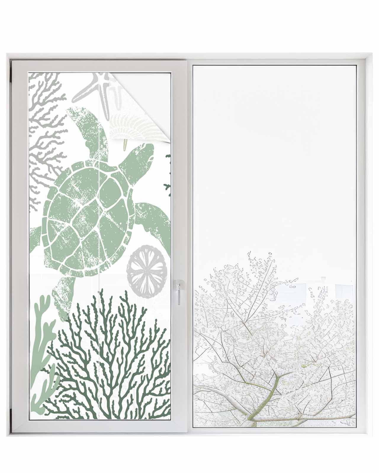 Window Privacy Film Sage Green Coastal Turtle Stained Glass Window Film ...