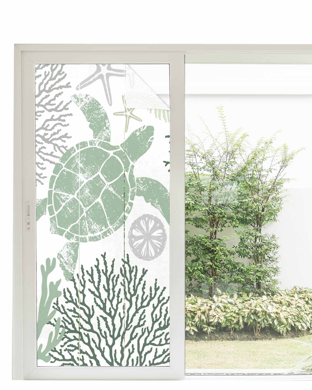 Window Privacy Film Sage Green Coastal Turtle Stained Glass Window Film ...