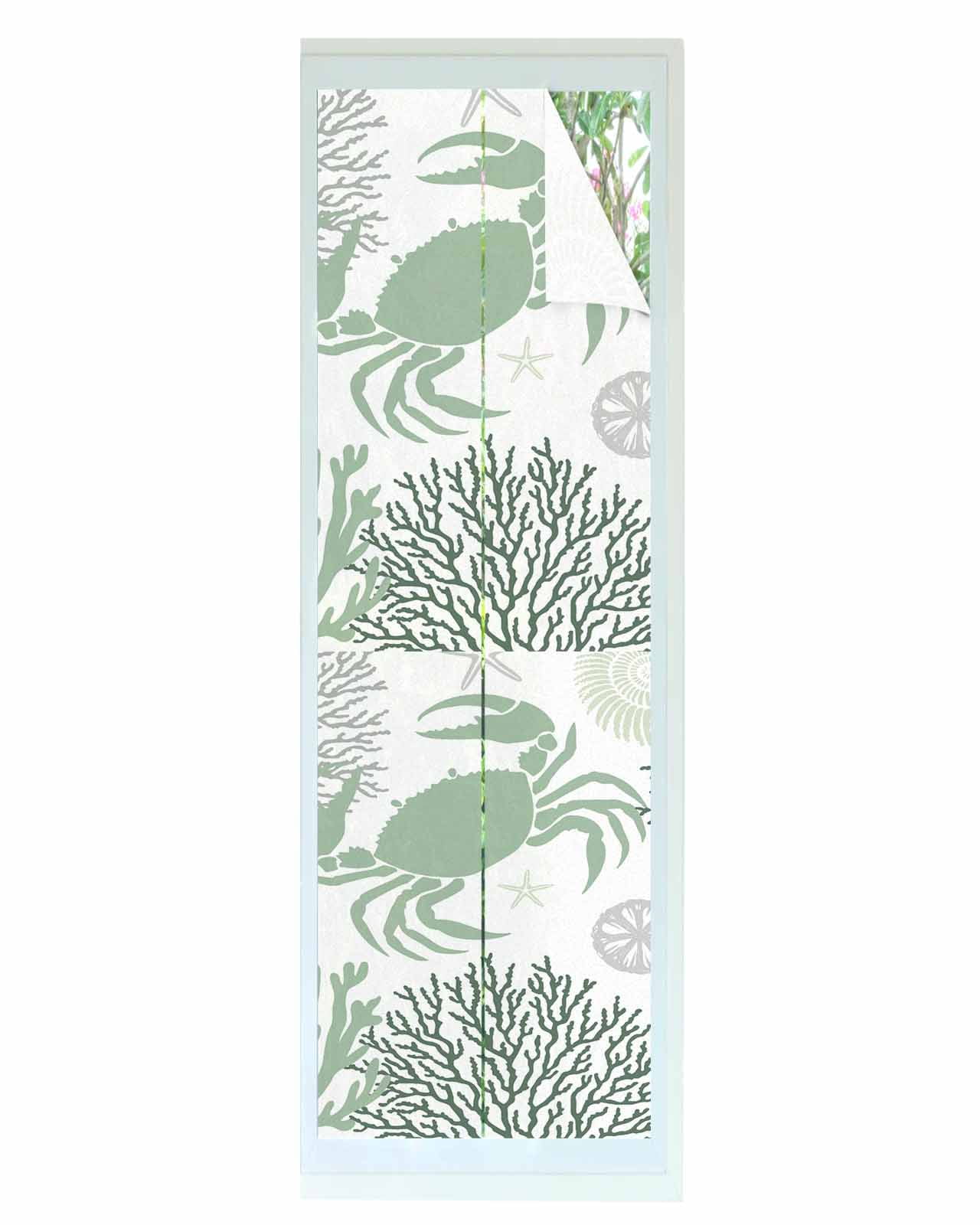 Window Privacy Film Sage Green Crab Coastal Stained Glass Window Film ...