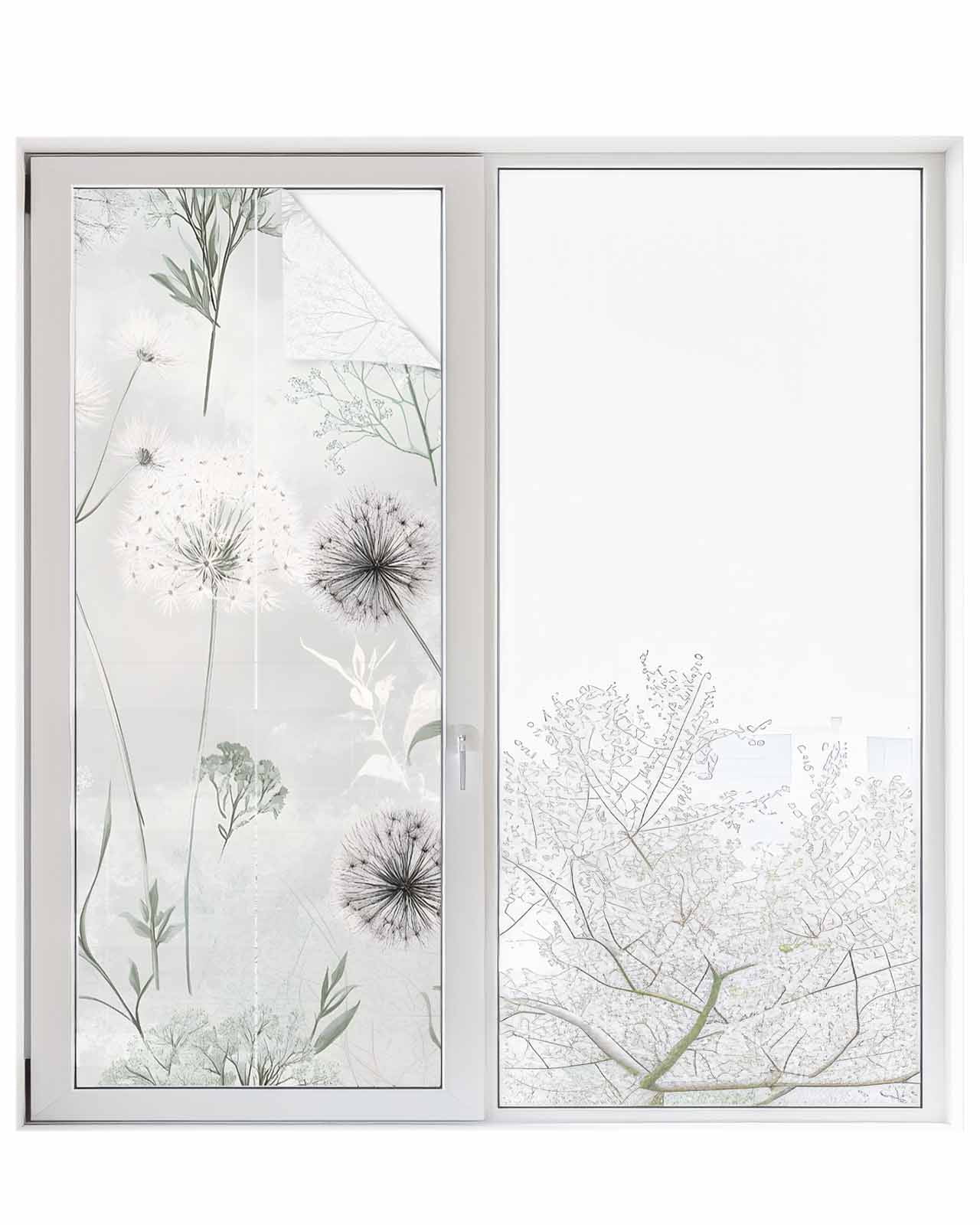Window Privacy Film Sage Green Dandelion Stained Glass Window Film ...