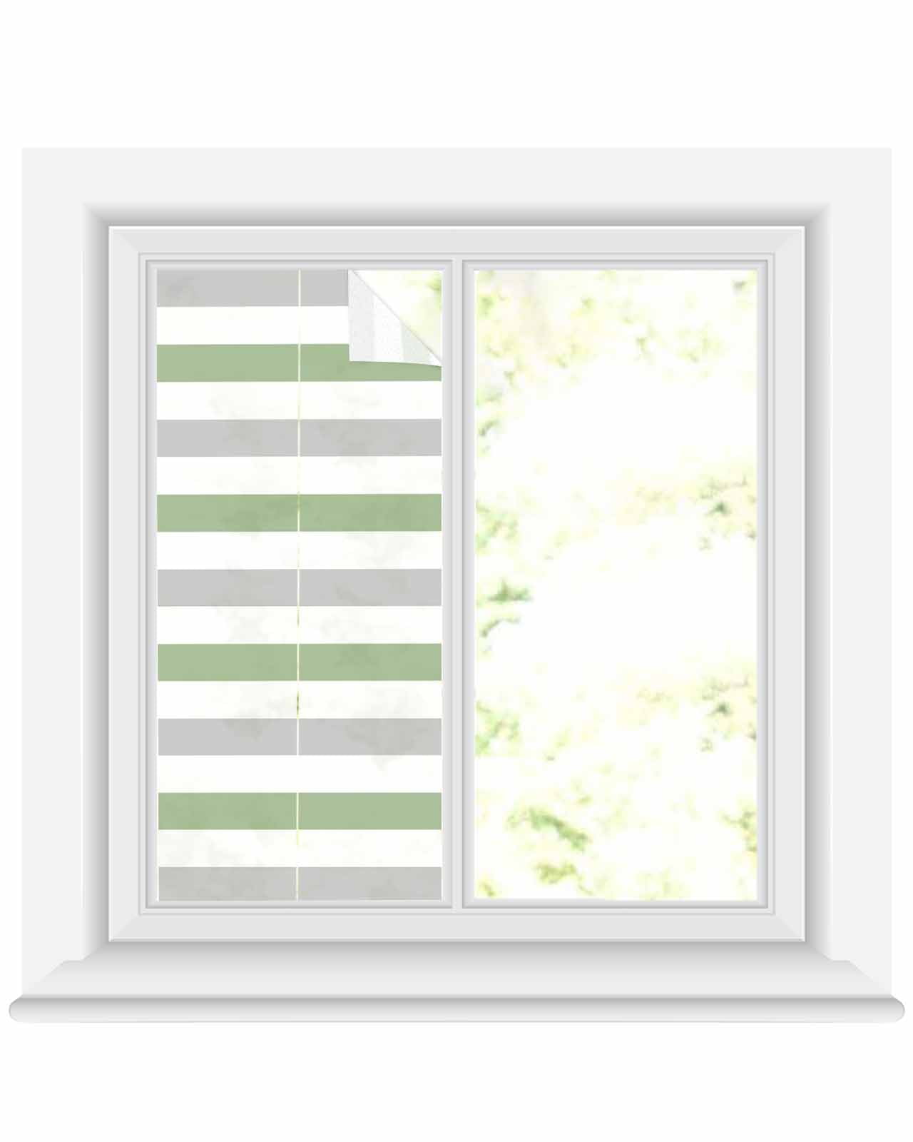 Window Privacy Film, Sage Green Gray Stripes UV Sun Blocking Window ...