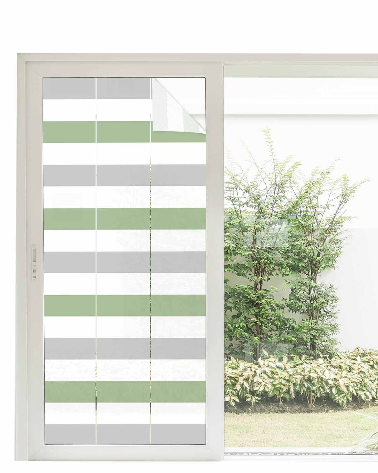 Window Privacy Film, Sage Green Gray Stripes UV Sun Blocking Window ...