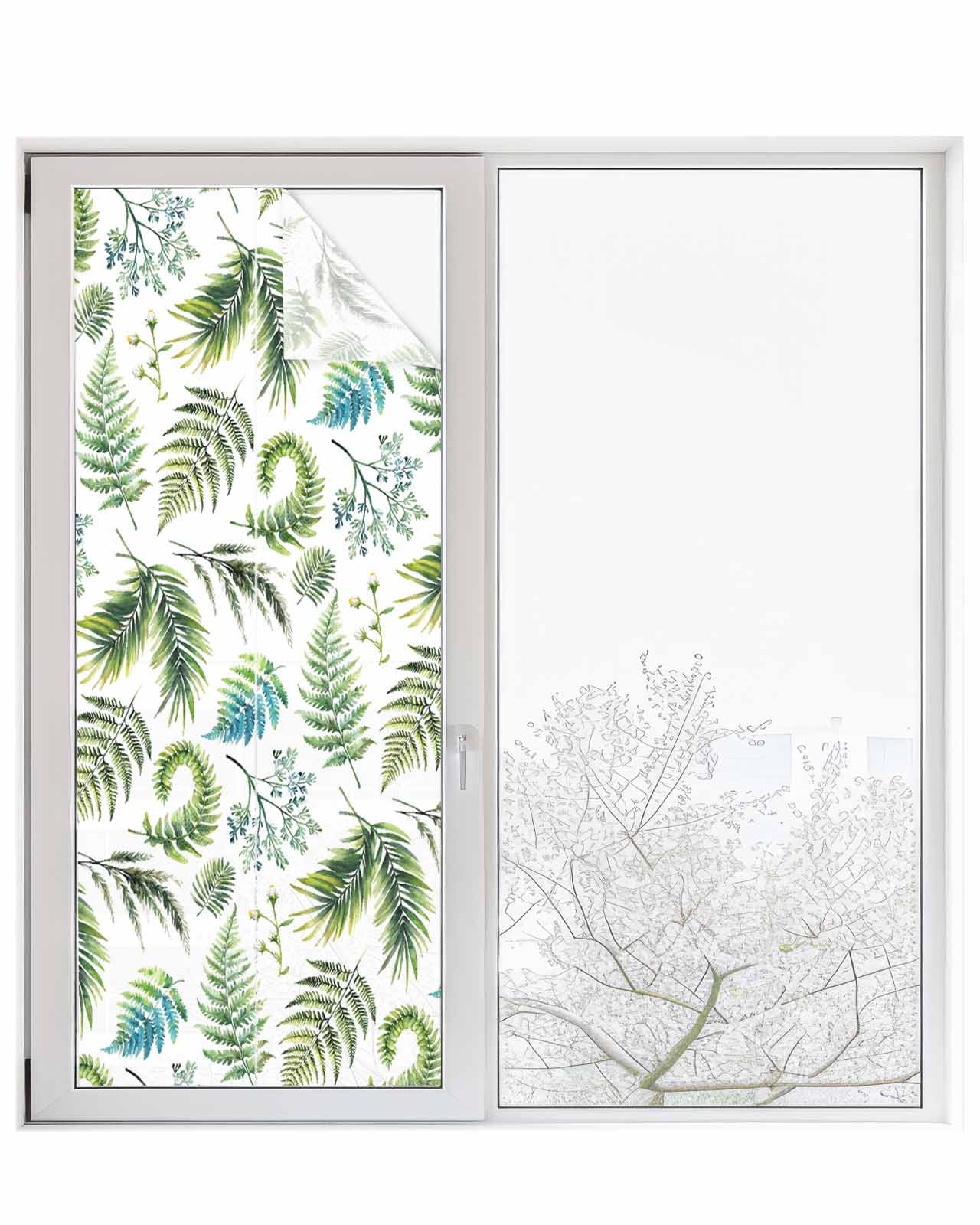 Window Privacy Film Sage Green Leaf Stained Glass Window Film ...
