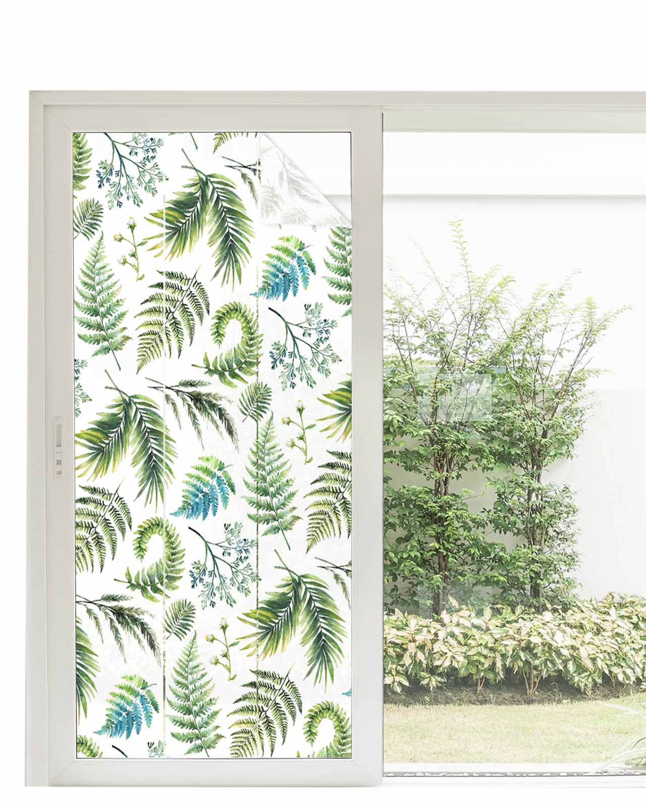 Window Privacy Film Sage Green Leaf Stained Glass Window Film ...