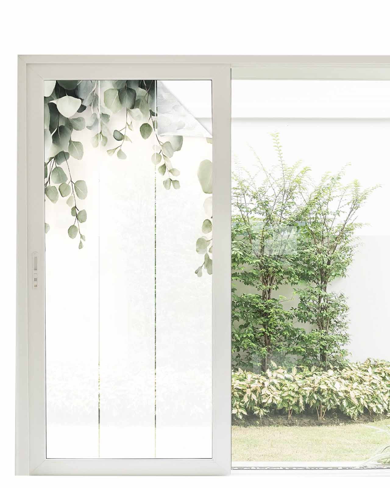 Window Privacy Film Sage Green Leaves Stained Glass Window Film ...