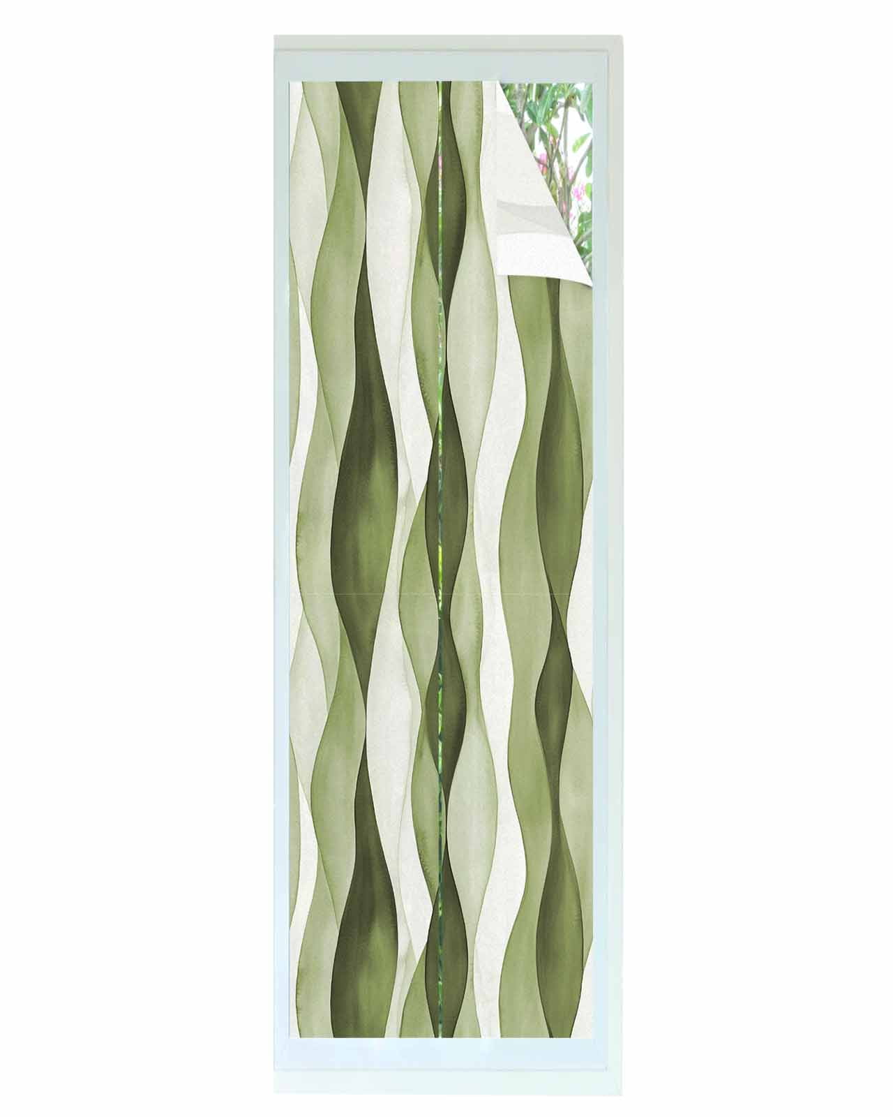 Window Privacy Film Sage Green Stripes Stained Glass Window Film ...