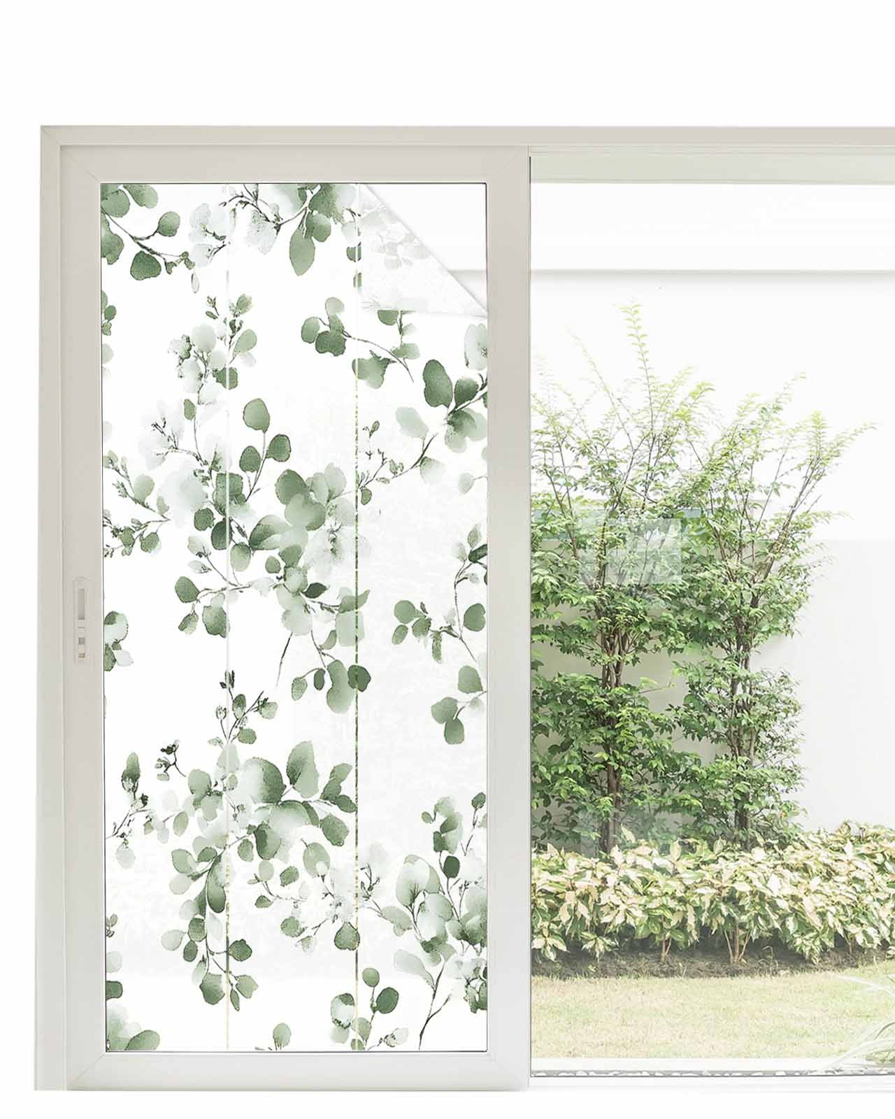 Window Privacy Film Sage Greenery Stained Glass Window Film Decorative ...
