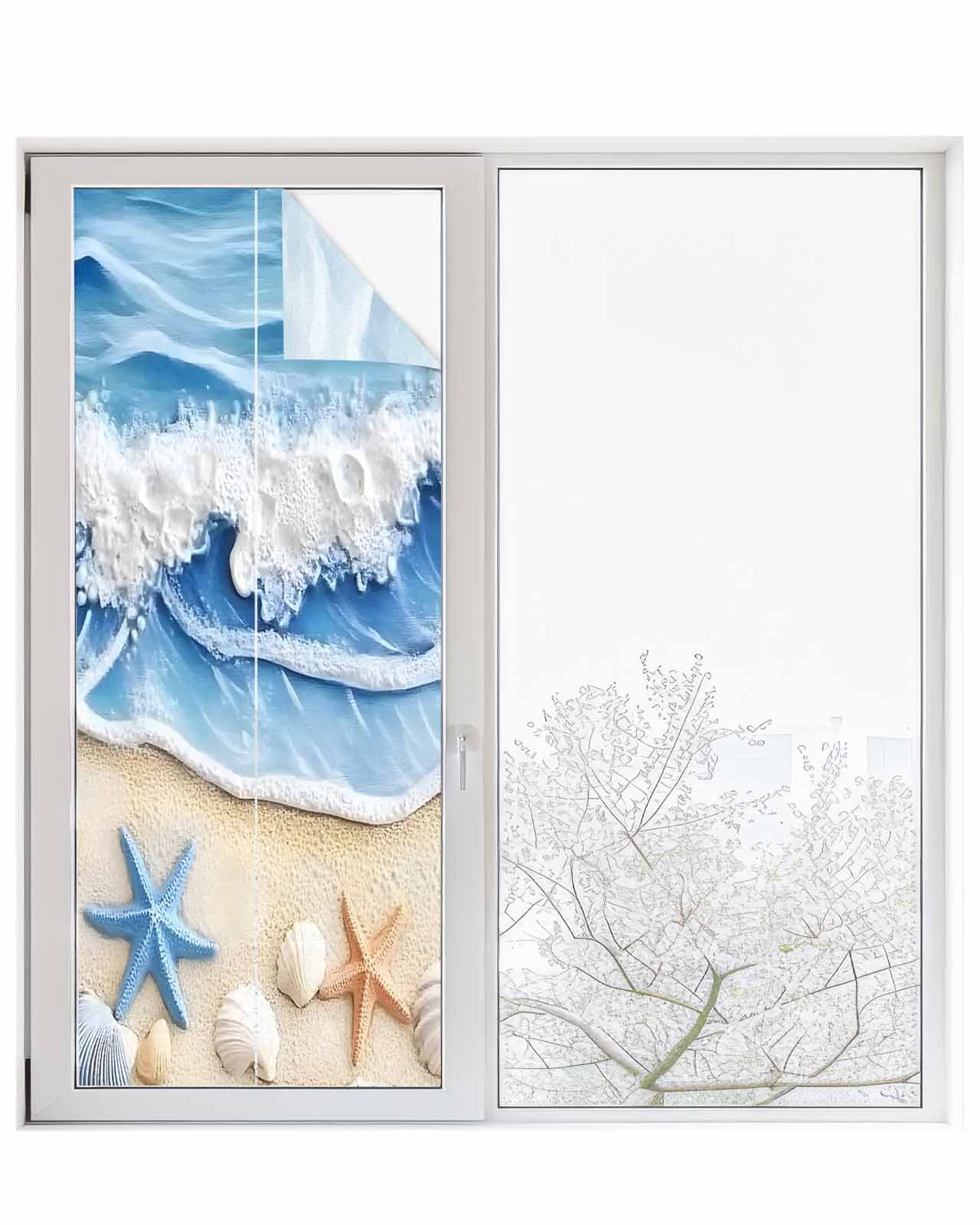 Window Privacy Film Sea Coastal Stained Glass Window Film Decorative ...