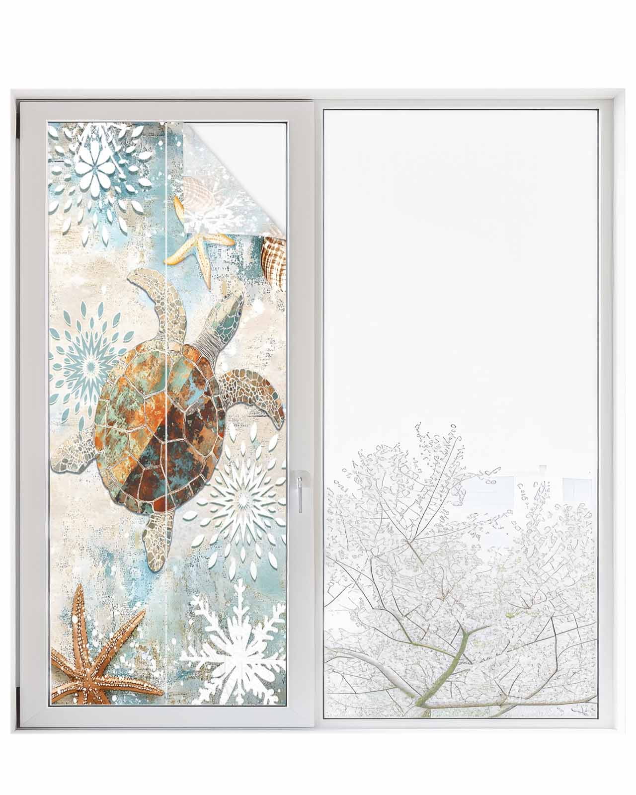 Window Privacy Film Sea Turtle Coastal Stained Glass Window Film ...