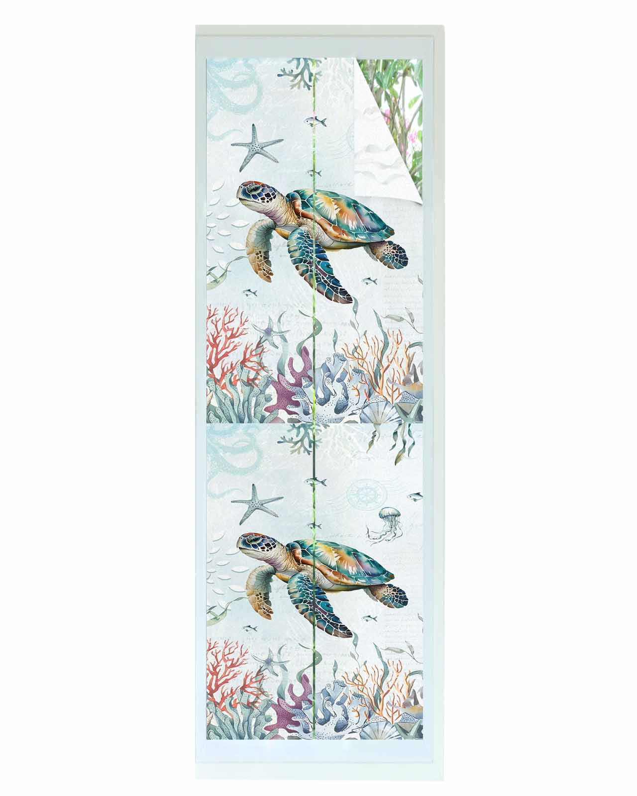 Window Privacy Film Sea Turtle Coastal Stained Glass Window Film ...