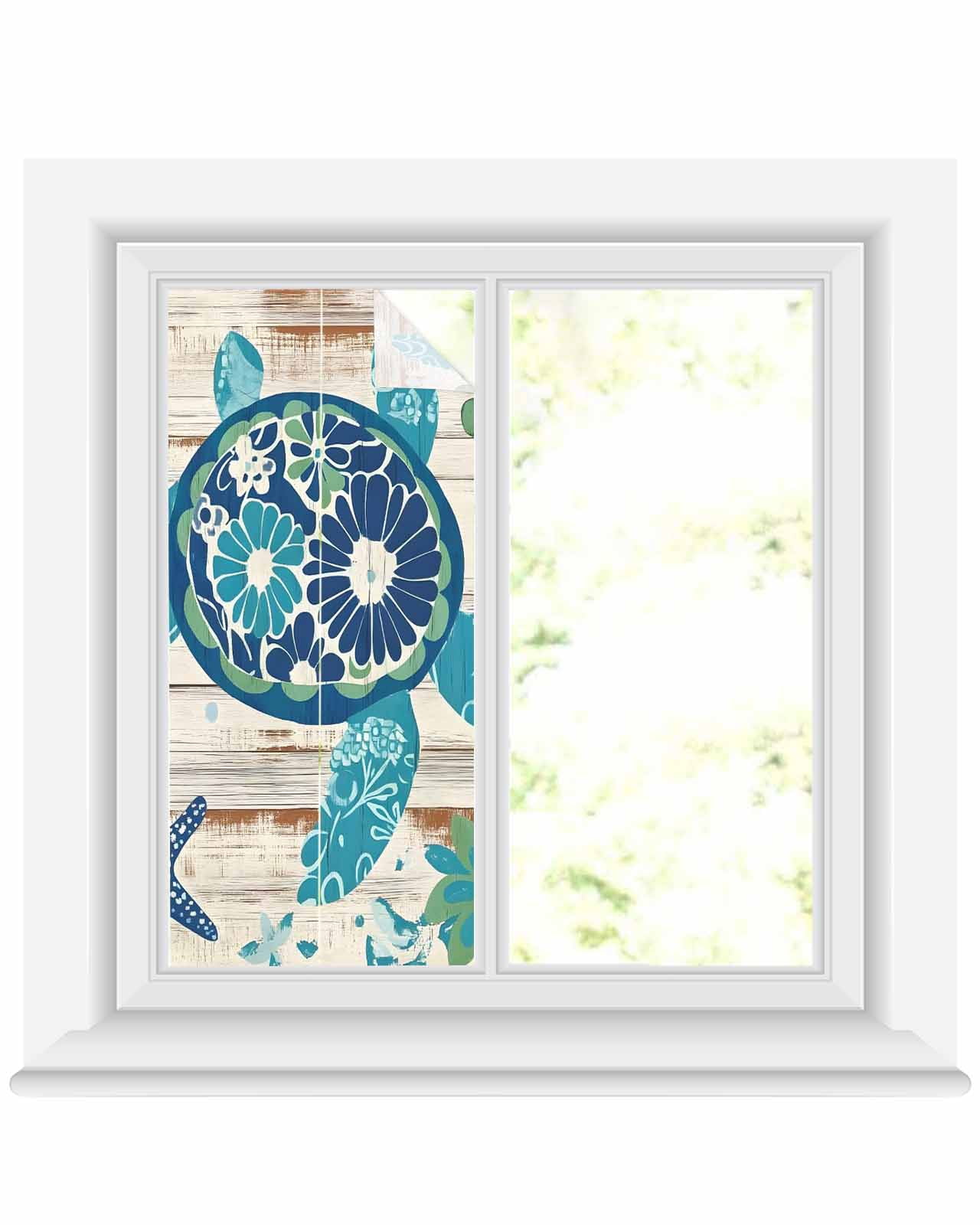Window Privacy Film Sea Turtle Coastal Stained Glass Window Film ...