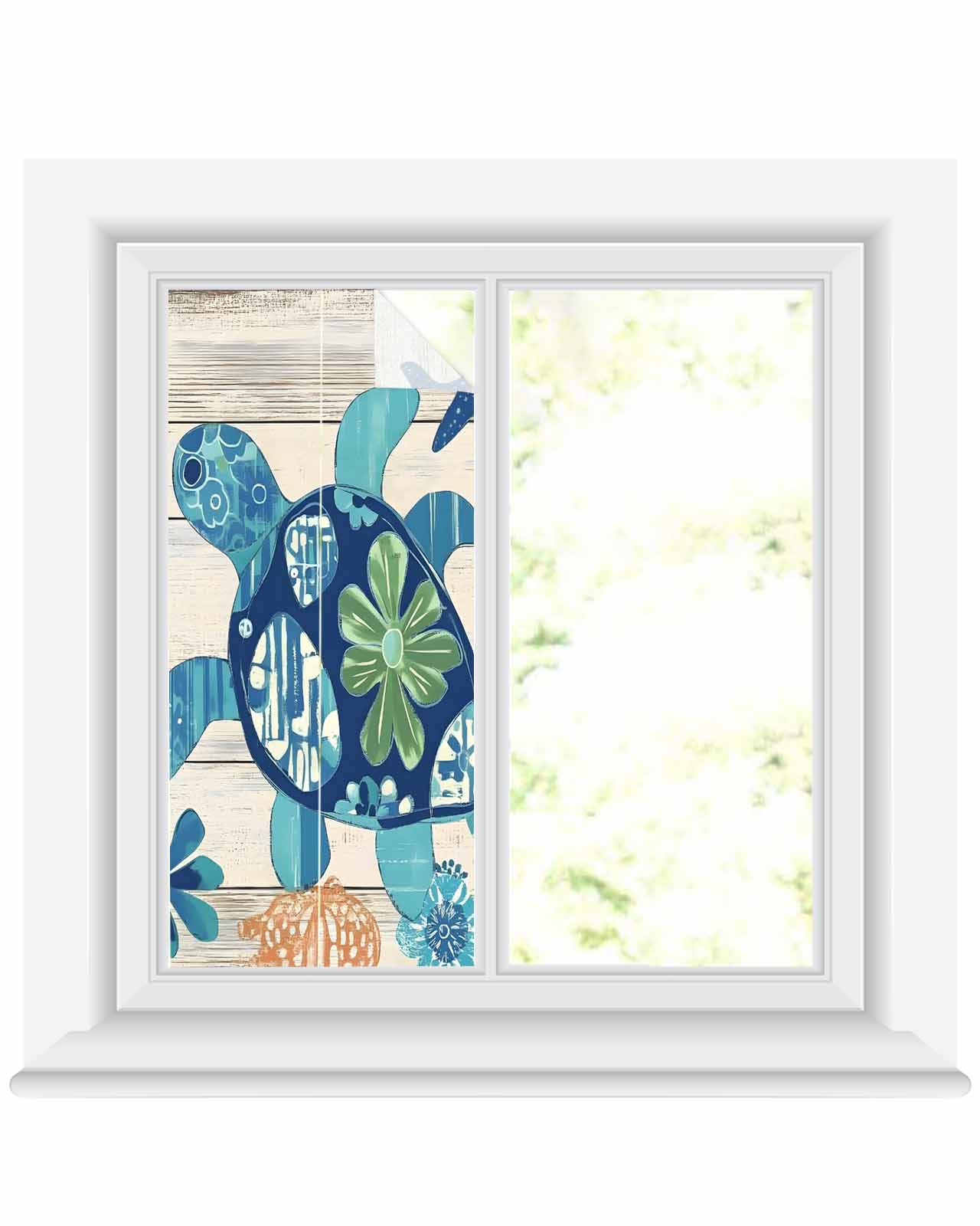 Window Privacy Film Sea Turtle Coastal Stained Glass Window Film ...