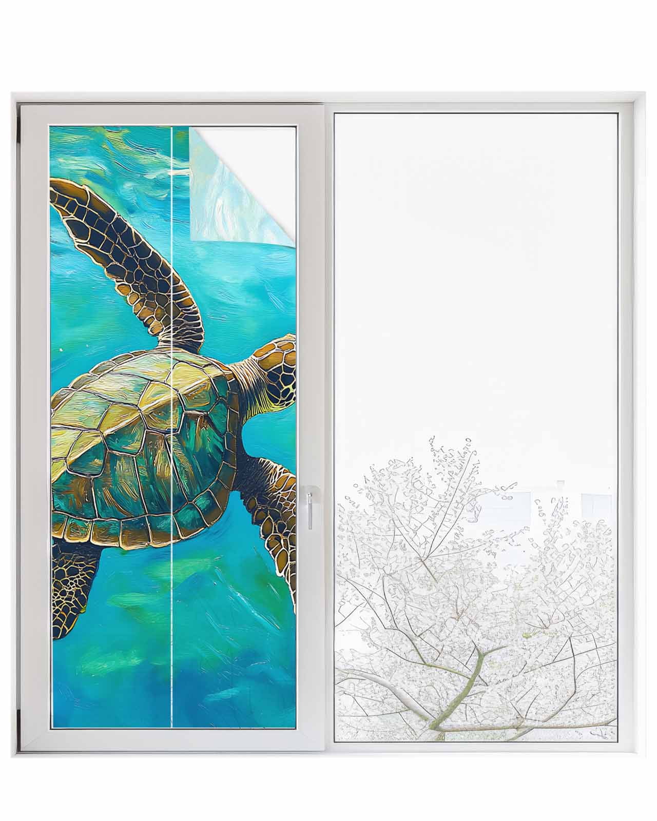 Window Privacy Film Sea Turtle Coastal Stained Glass Window Film ...