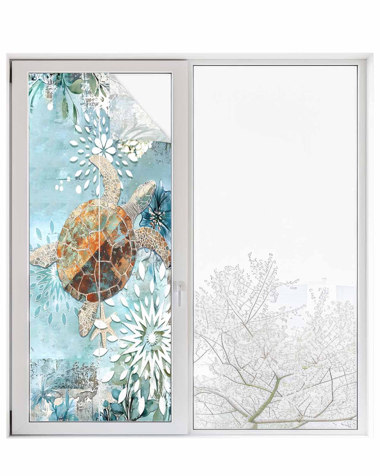 Window Privacy Film Sea Turtle Coastal Stained Glass Window Film ...