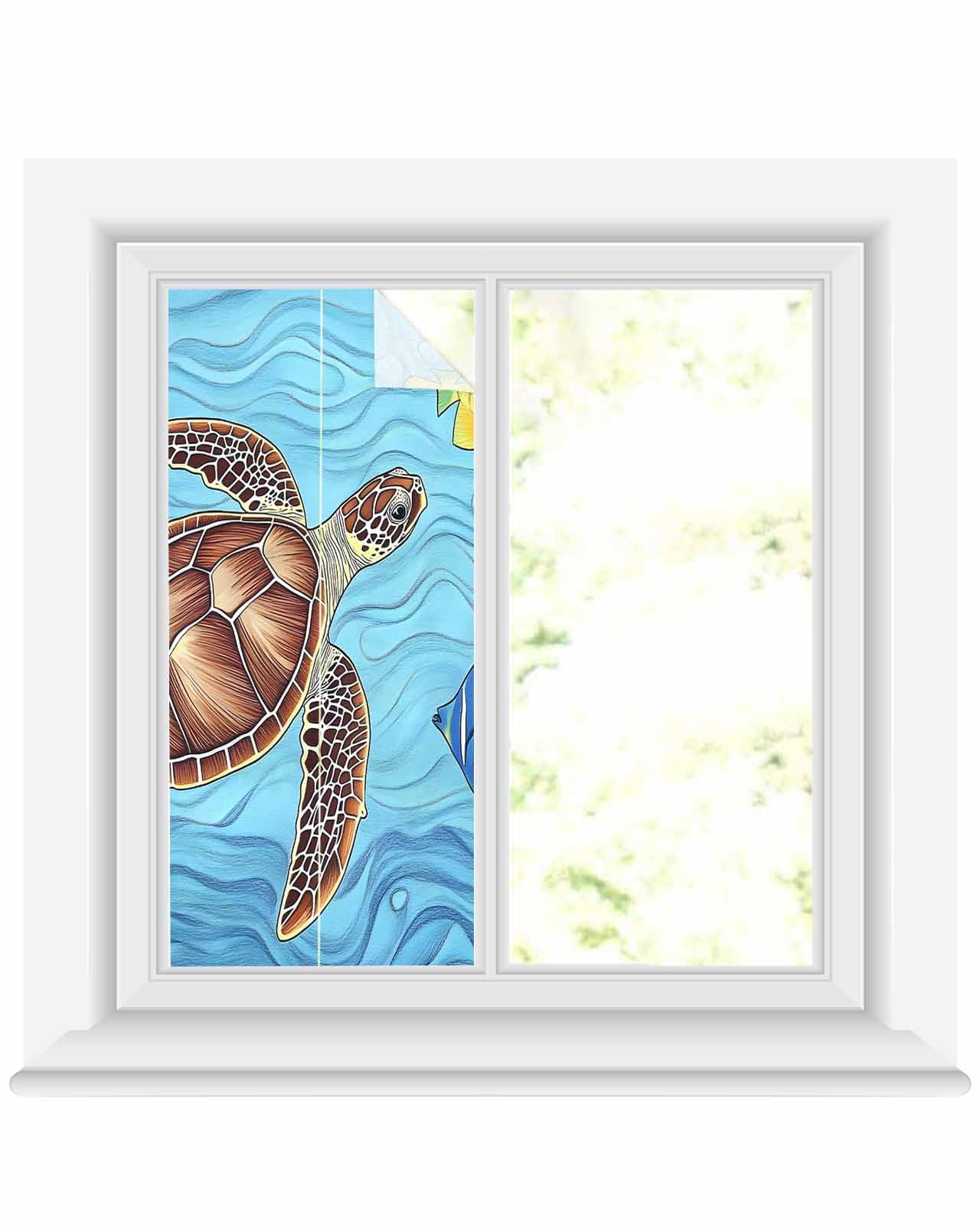 Window Privacy Film Sea Turtle Fish Stained Glass Window Film ...