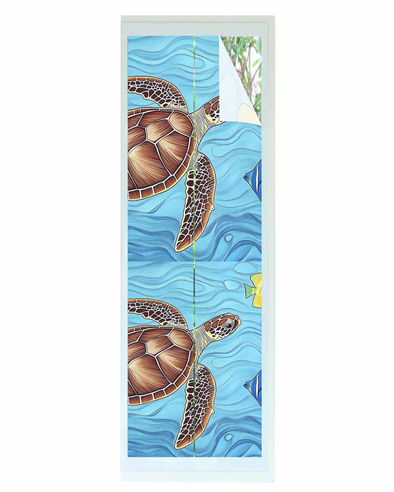 Window Privacy Film Sea Turtle Fish Stained Glass Window Film ...
