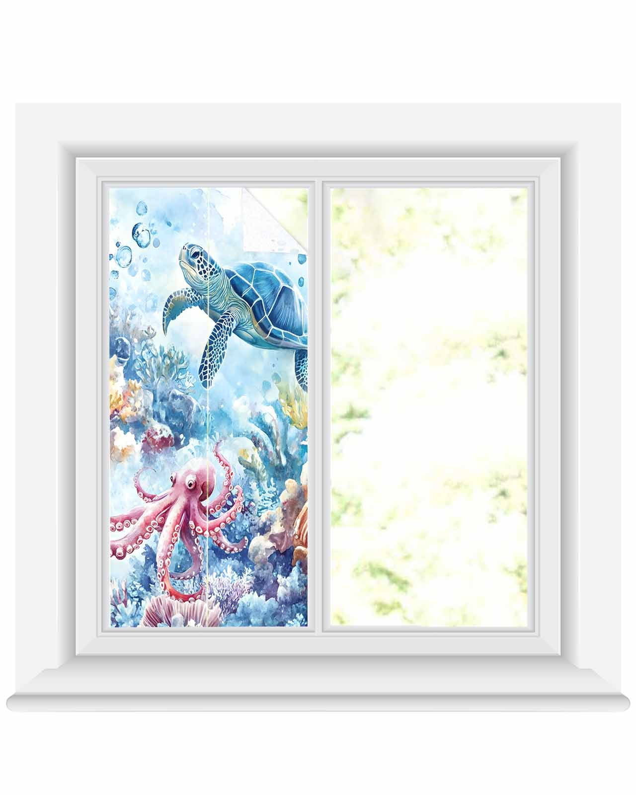 Window Privacy Film Sea Turtle Octopus Stained Glass Window Film ...