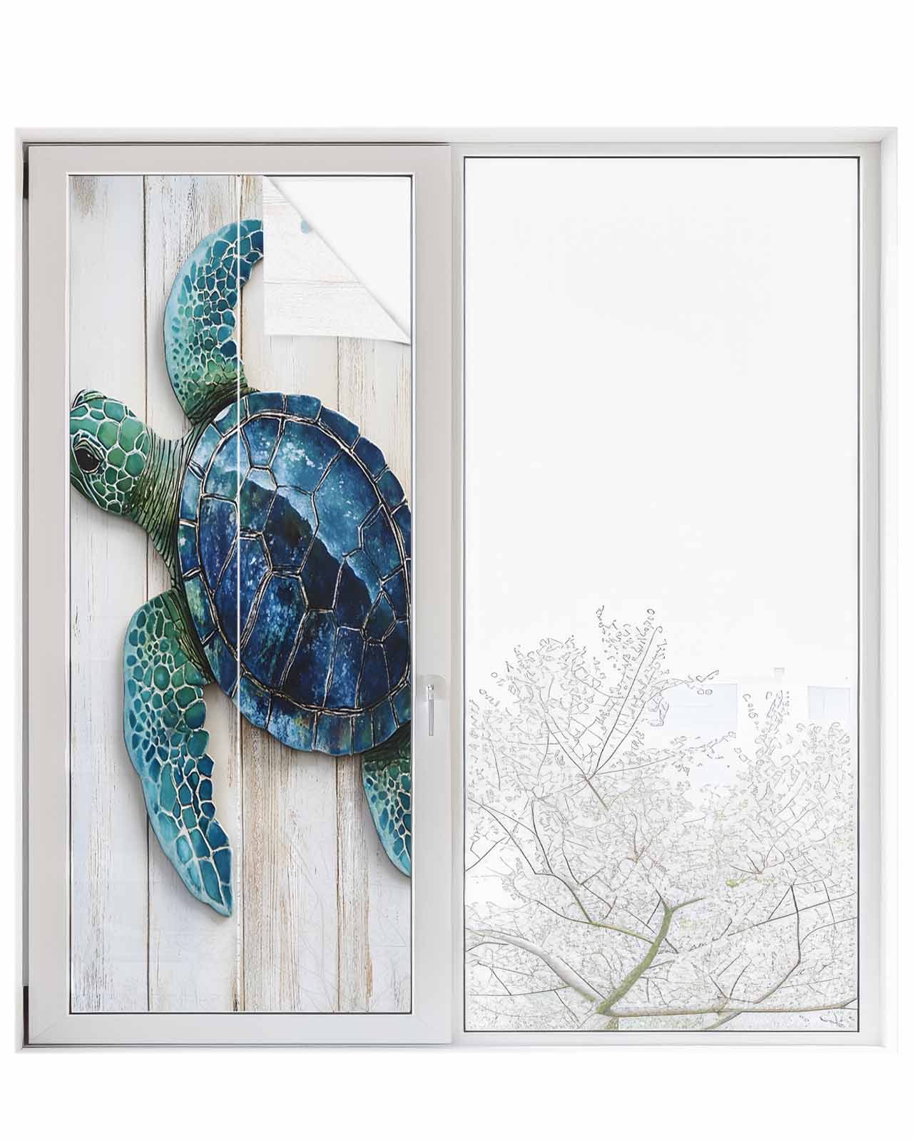 Window Privacy Film Sea Turtle Stained Glass Window Film Decorative Sun ...