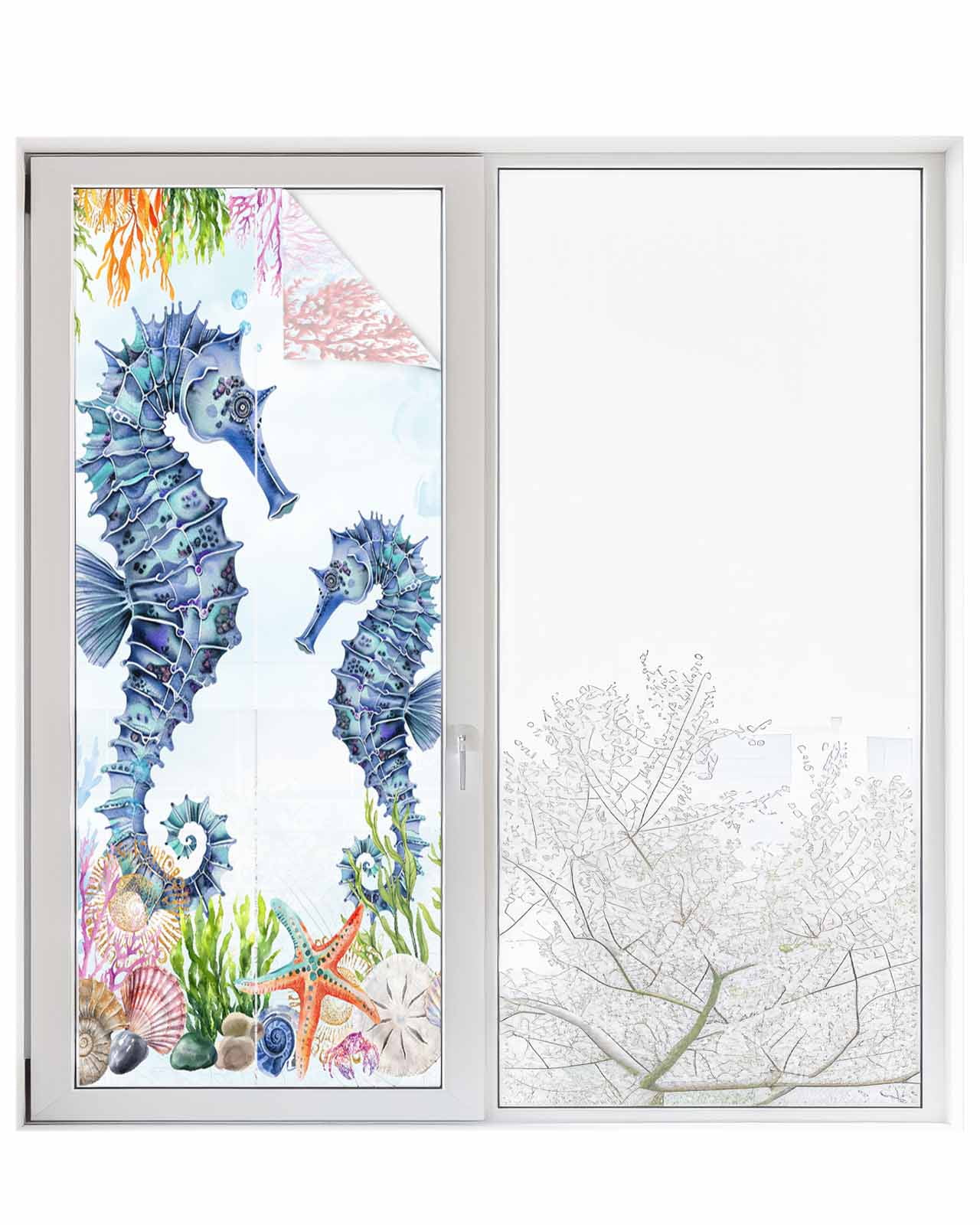 Window Privacy Film Seahorse Coastal Stained Glass Window Film ...