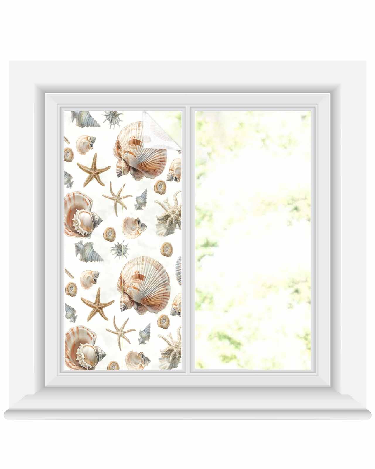 Window Privacy Film Seashell Coastal Stained Glass Window Film ...