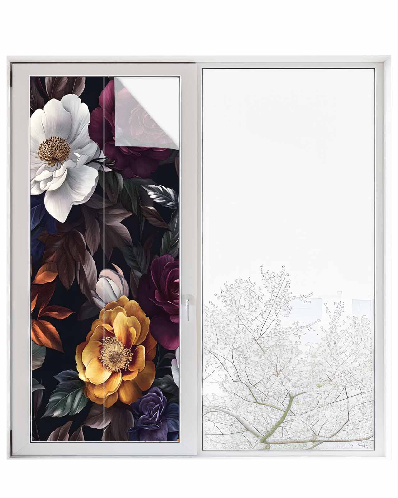 Window Privacy Film Seasonal Botanical Blooms Stained Glass Window Film ...