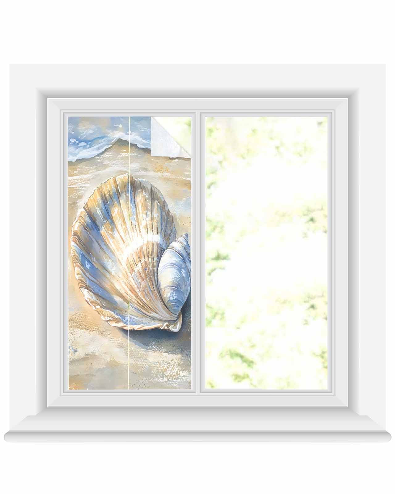 Window Privacy Film Shell Coastal Stained Glass Window Film Decorative ...