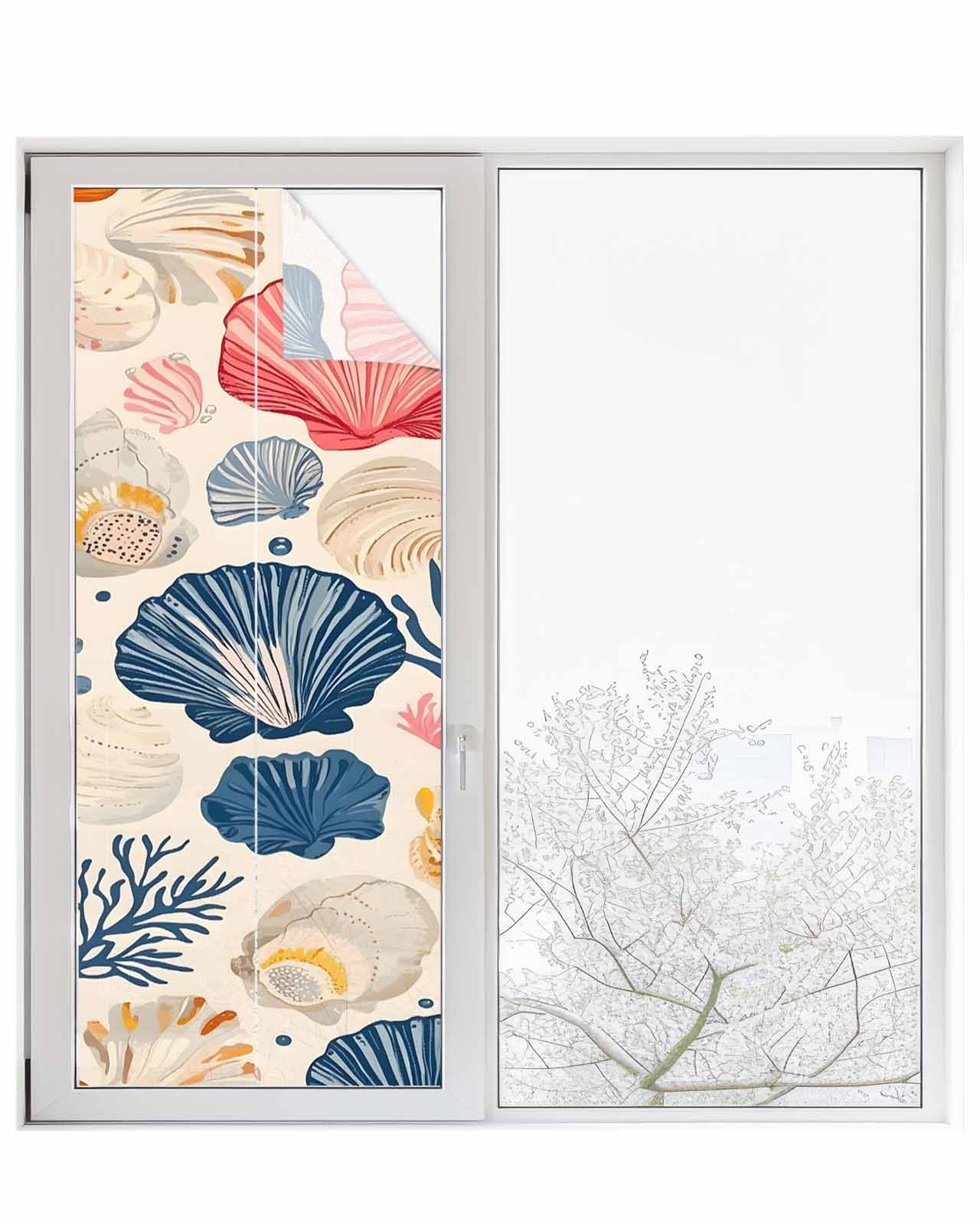 Window Privacy Film Shell Coastal Stained Glass Window Film Decorative ...