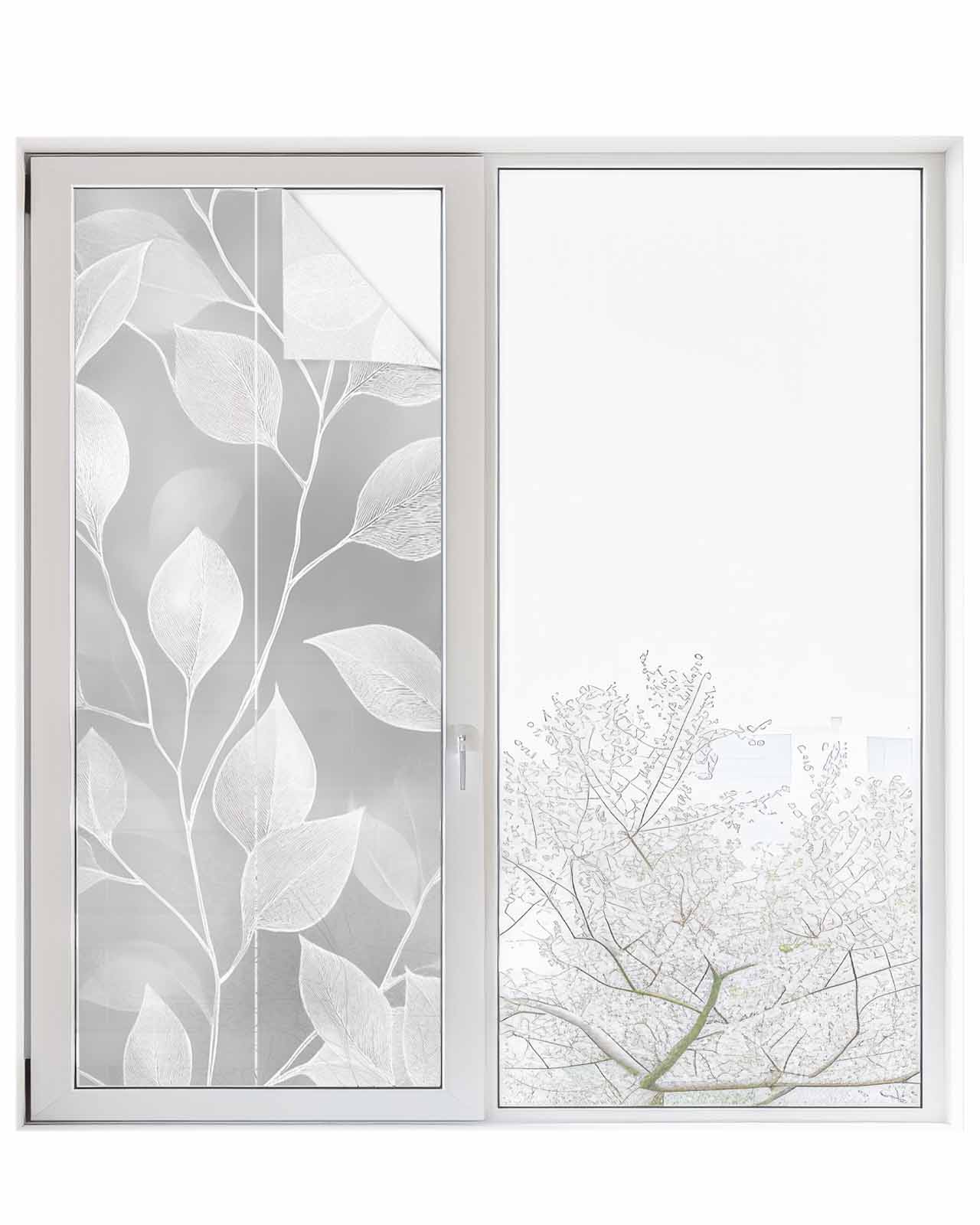 Window Privacy Film Silver Gray Leaves Stained Glass Window Film ...
