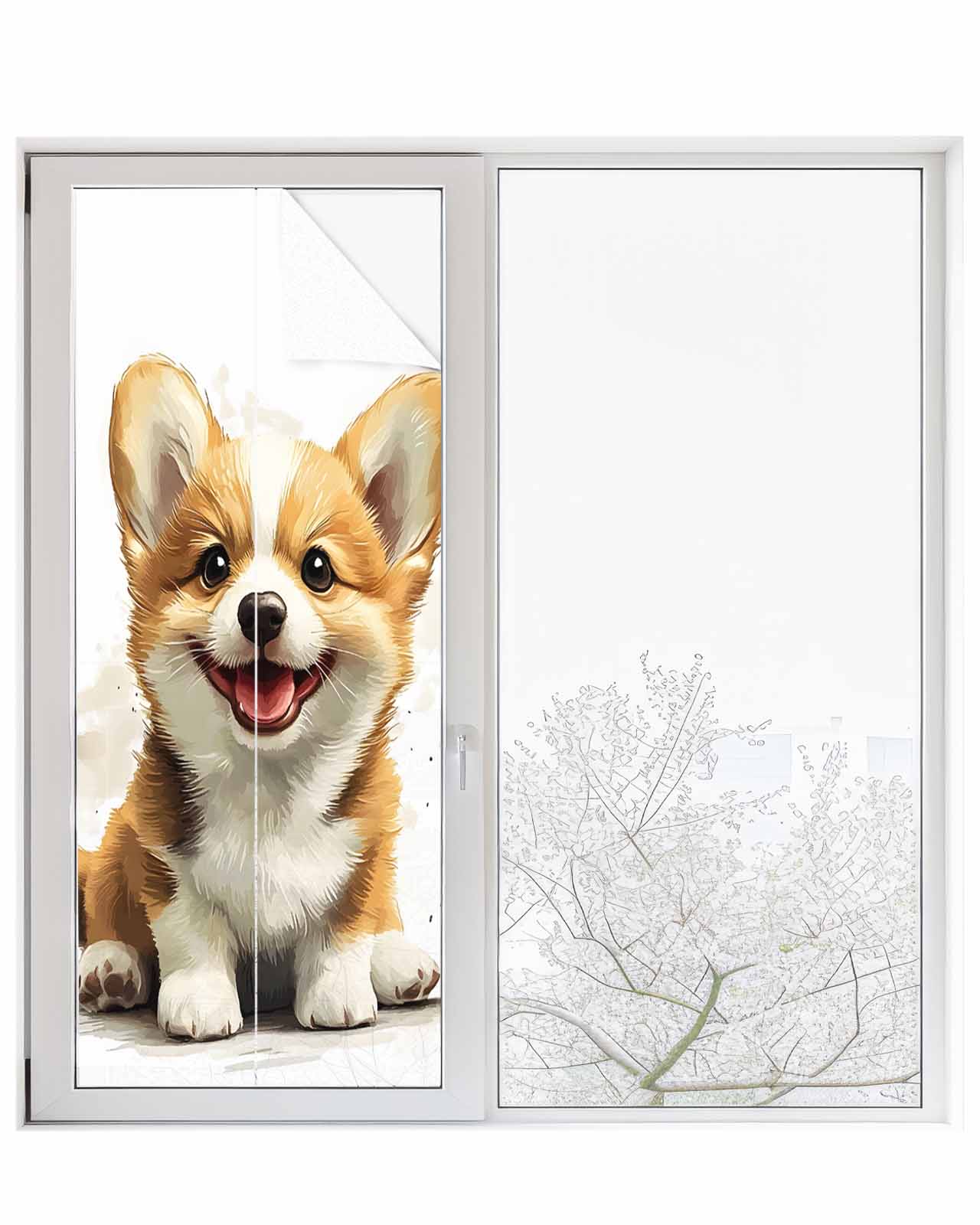 Window Privacy Film Sitting Puppy Cartoon Stained Glass Window Film ...