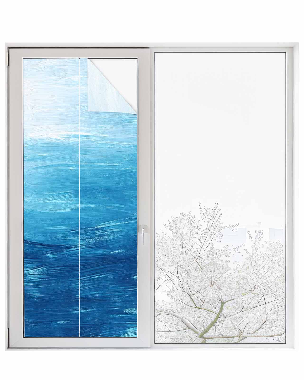 Window Privacy Film Sky Blue Coastal Stained Glass Window Film ...
