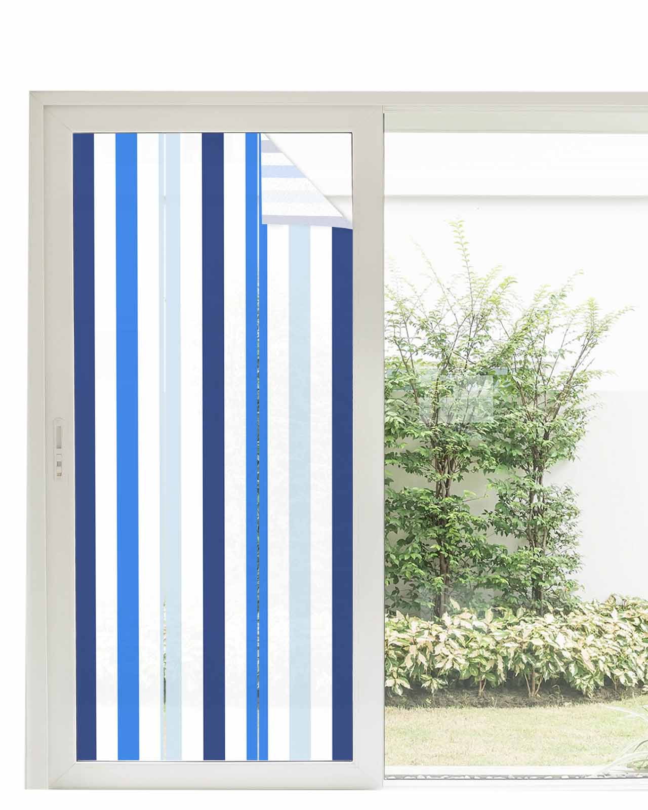 Window Privacy Film Sky Blue Stripe Stained Glass Window Film ...