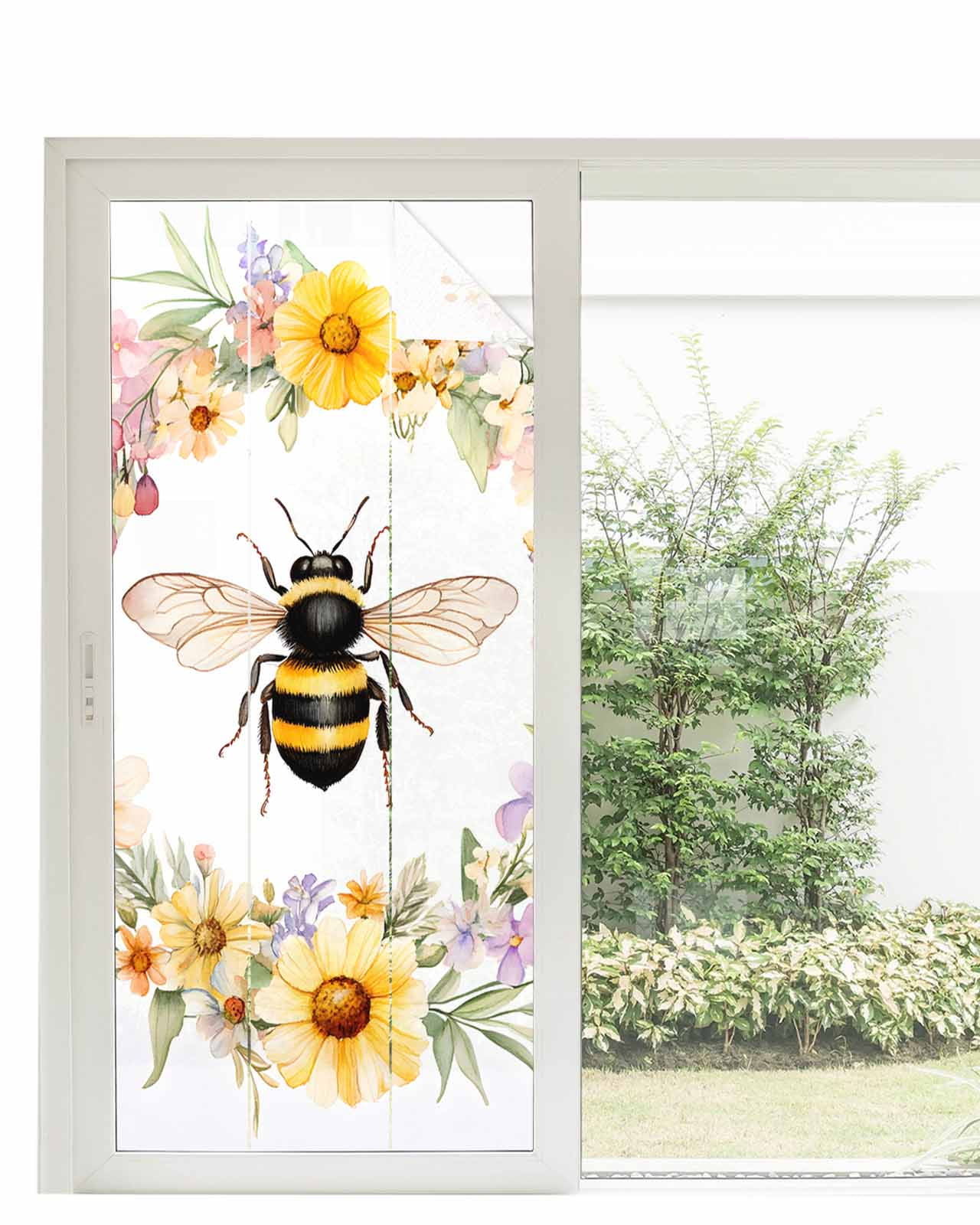 Window Privacy Film Spring Bee Wreath Stained Glass Window Film ...