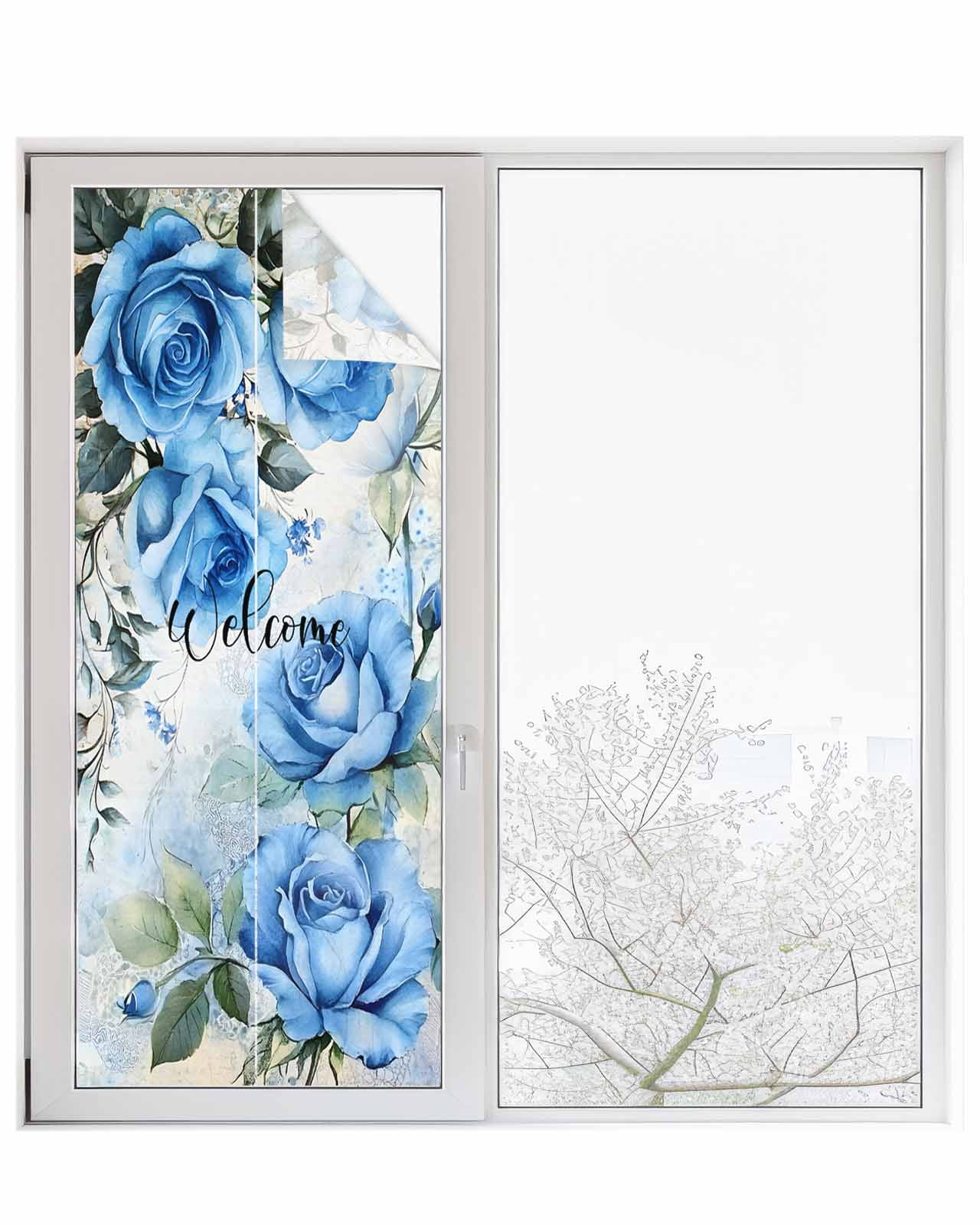 Window Privacy Film Spring Blue Rose Stained Glass Window Film ...