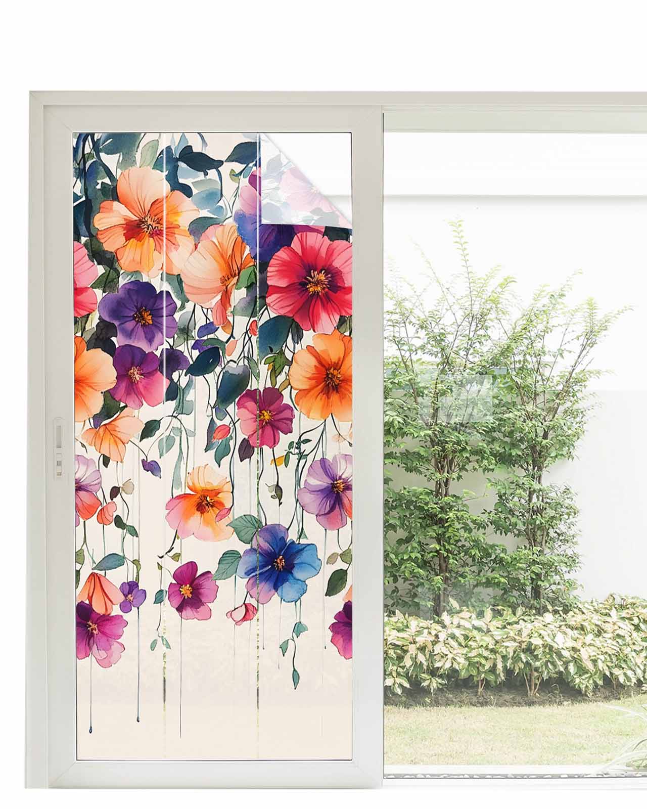 Window Privacy Film Spring Botanical Colorful Stained Glass Window Film ...