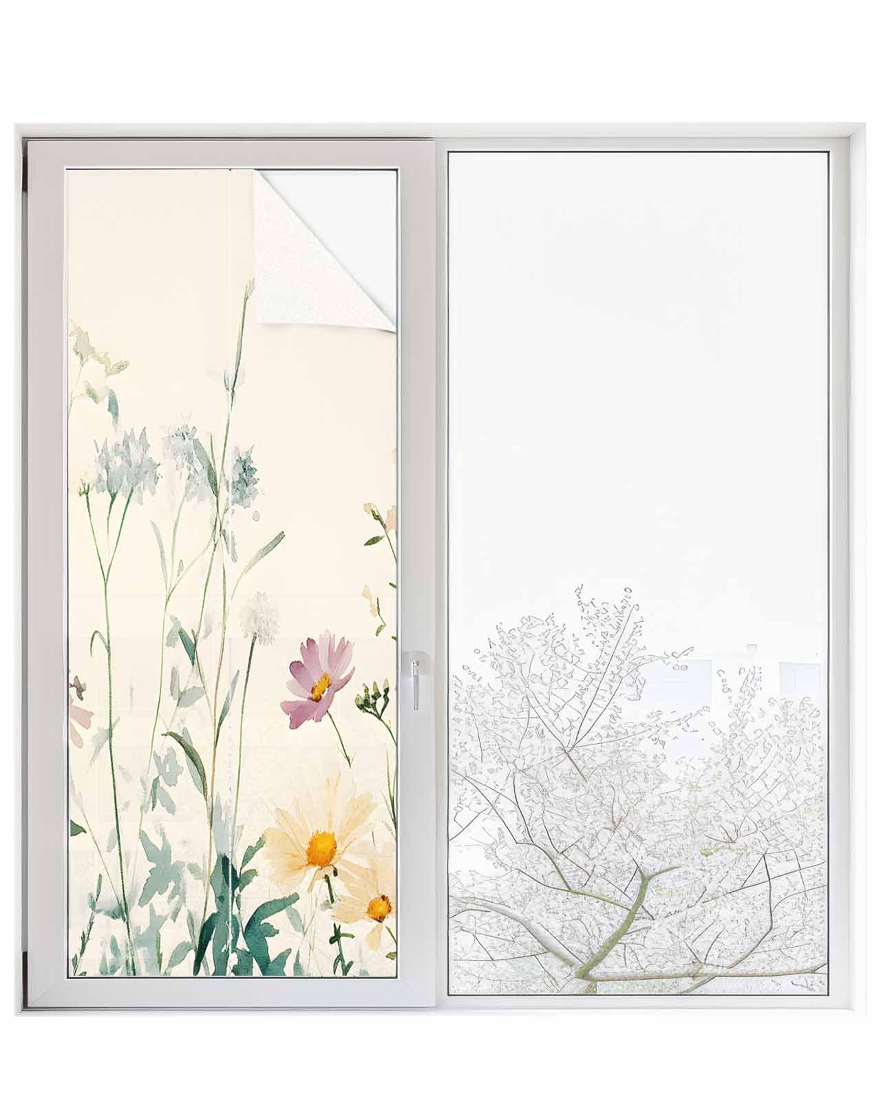 Window Privacy Film Spring Botanical Daisy Stained Glass Window Film ...