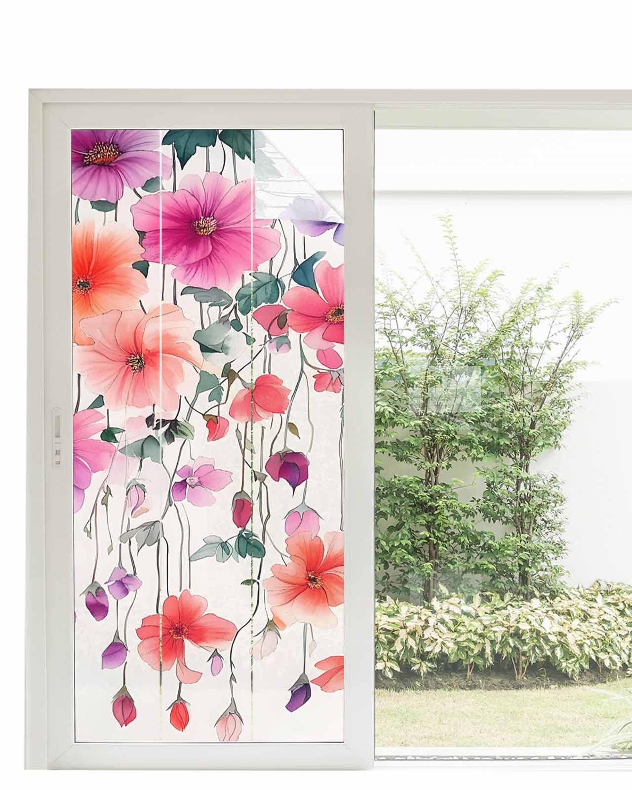 Window Privacy Film Spring Botanical Florals Stained Glass Window Film ...