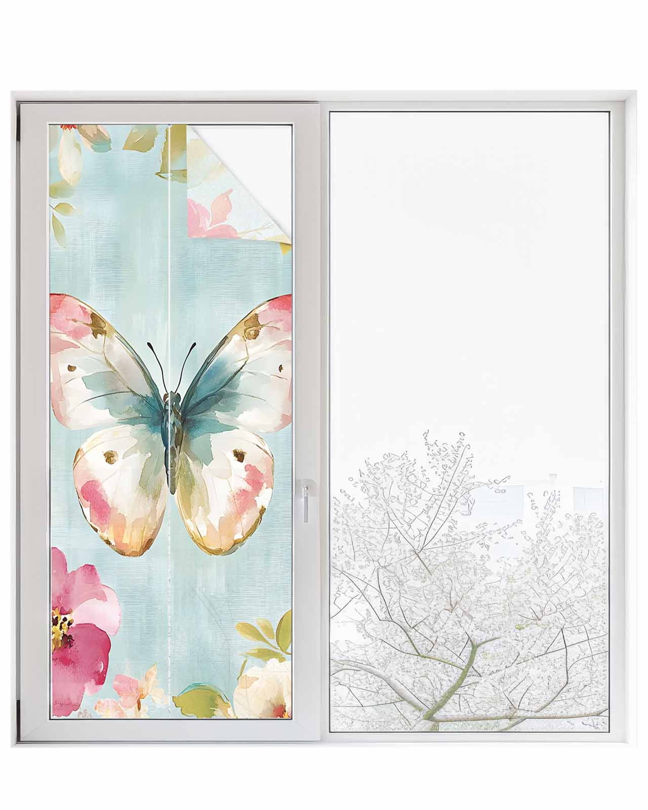 Window Privacy Film Spring Colorful Butterfly Stained Glass Window Film ...