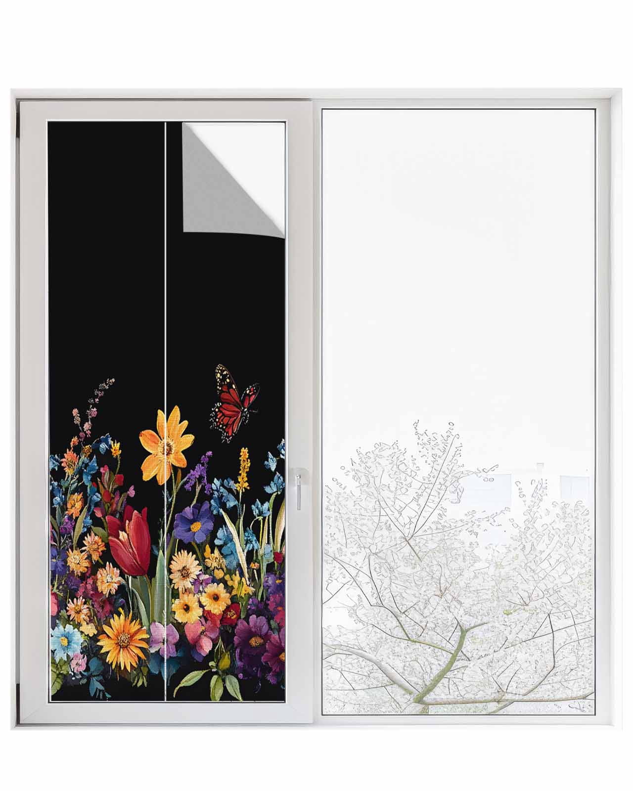 Window Privacy Film Spring Colorful Floral Stained Glass Window Film ...