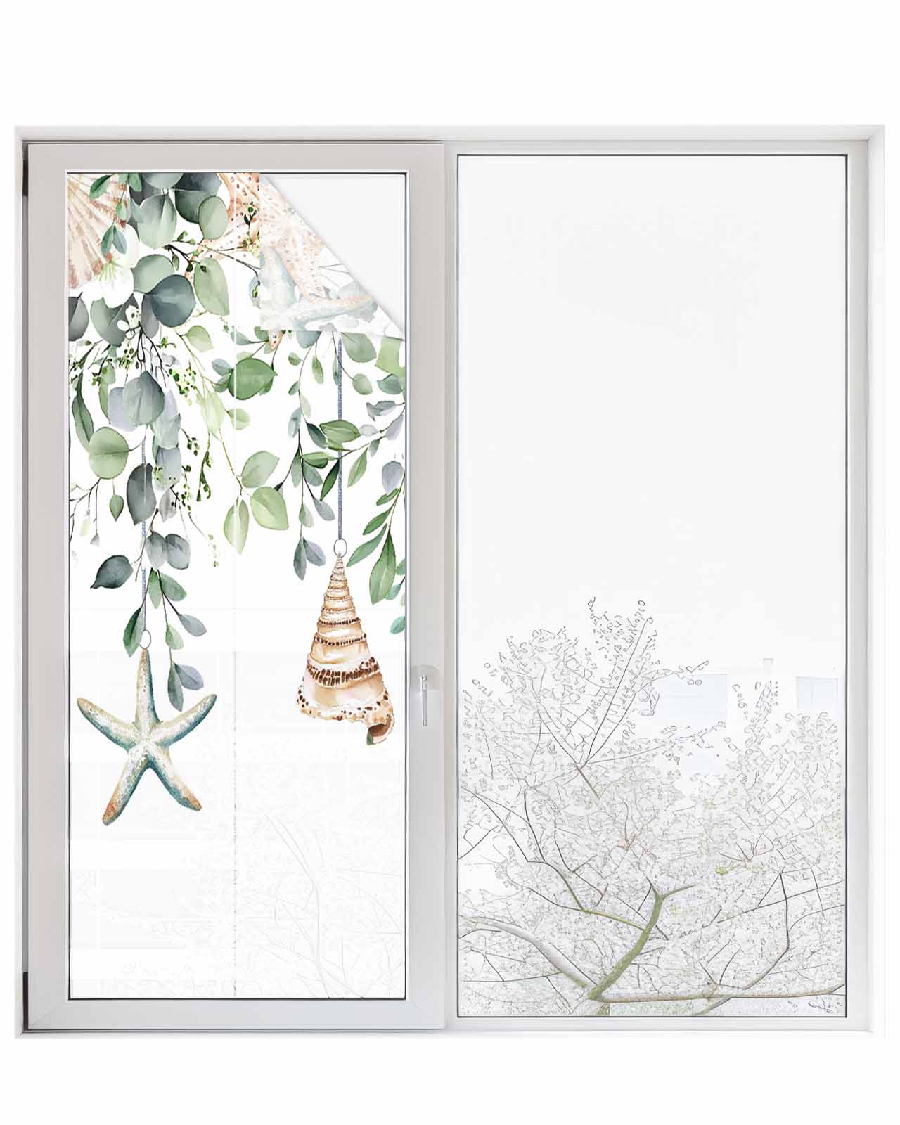 Window Privacy Film Spring Eucalyptus Coastal Stained Glass Window Film ...