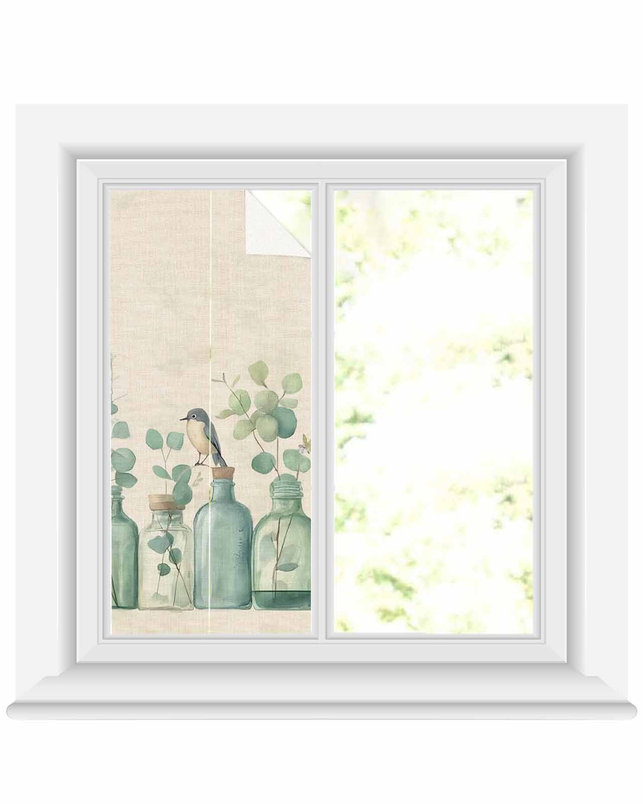 Window Privacy Film Spring Eucalyptus Stained Glass Window Film ...