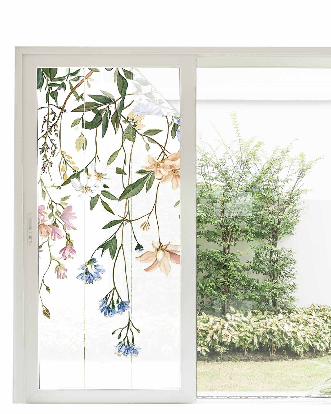 Window Privacy Film Spring Floral Leaves Stained Glass Window Film ...