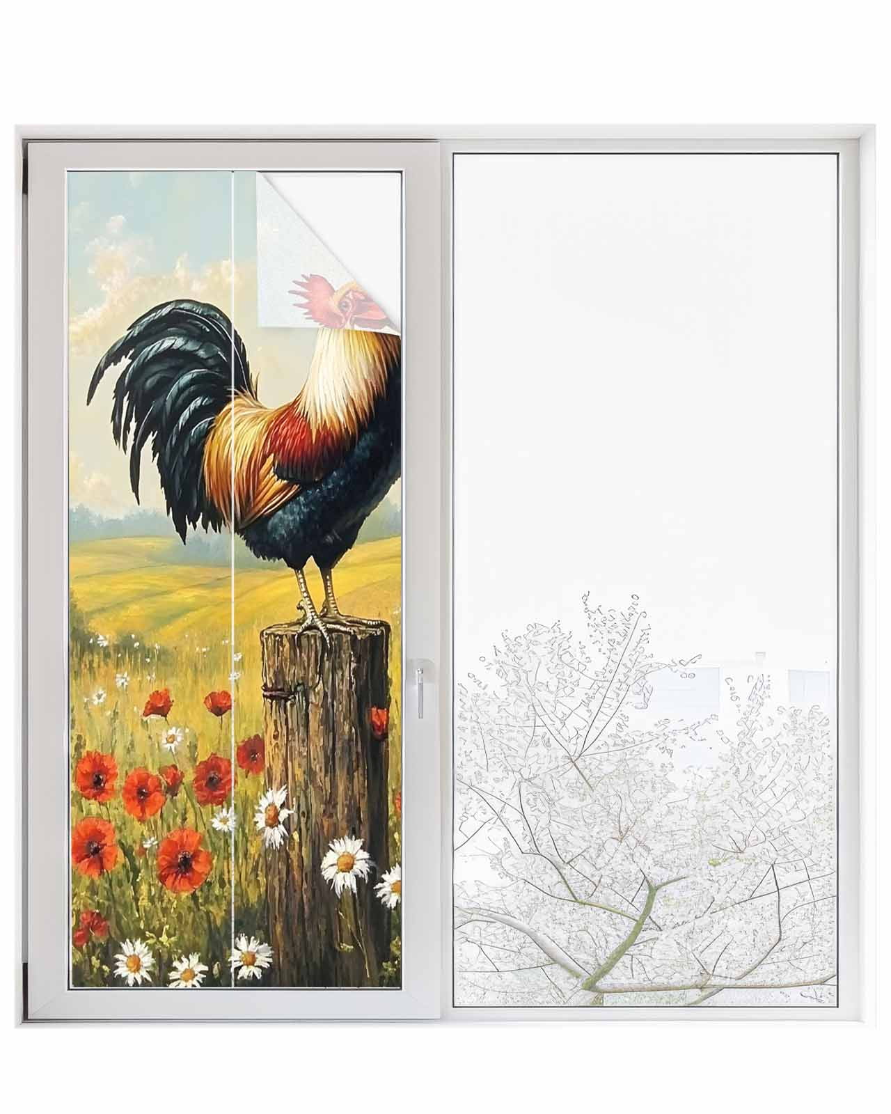 Window Privacy Film Spring Floral Rooster Stained Glass Window Film ...
