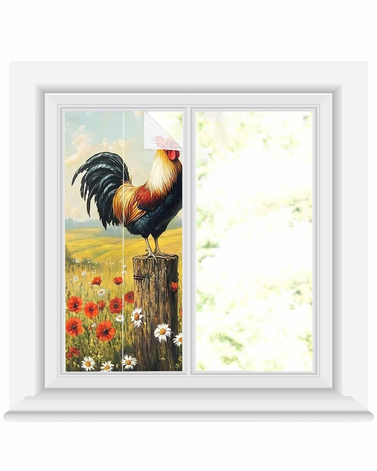 Window Privacy Film Spring Floral Rooster Stained Glass Window Film ...