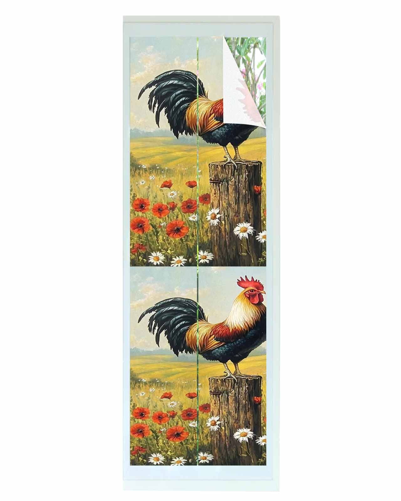 Window Privacy Film Spring Floral Rooster Stained Glass Window Film ...