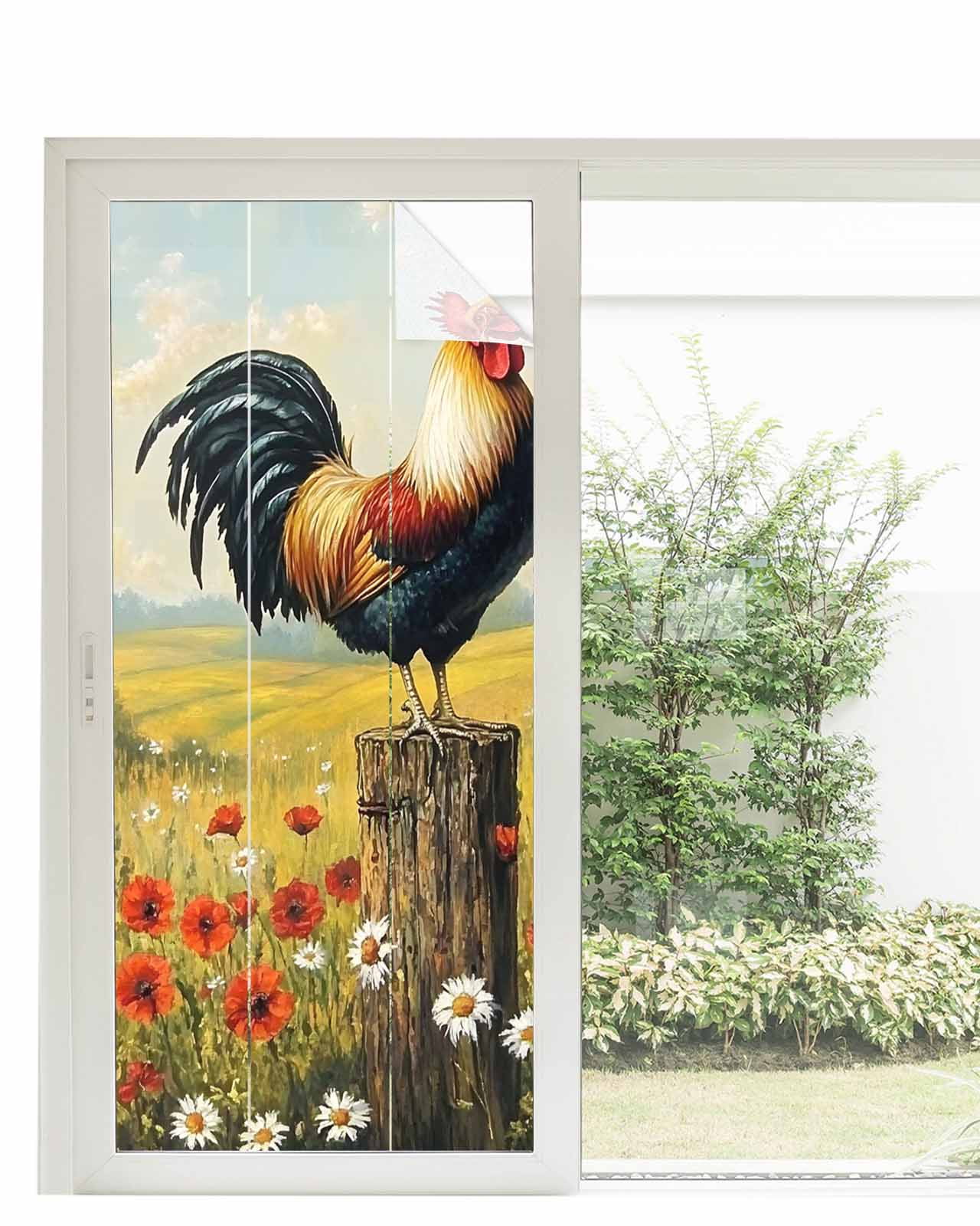 Window Privacy Film Spring Floral Rooster Stained Glass Window Film ...